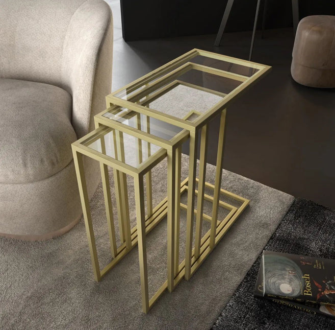 Set 3 masute de cafea dreptunghiulare cu sticla transparenta – Marsah Home